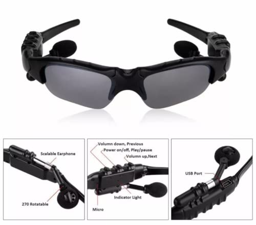 eBhag868 Smart Sport Sunglasses with UV Protection and Wireless Bluetooth for Handsfree Headphone (Black)