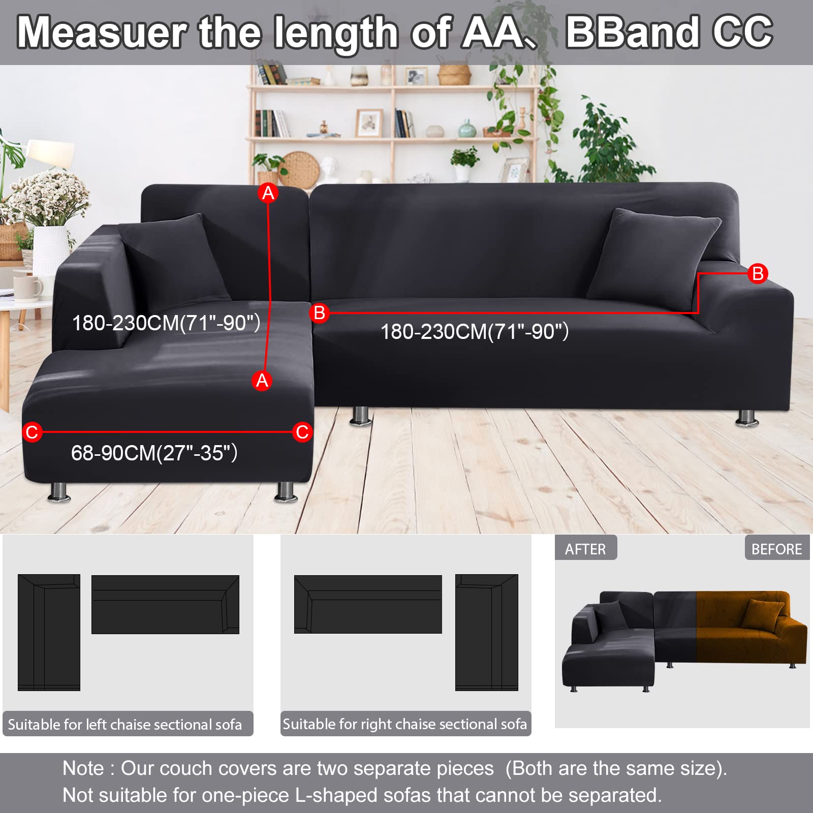 NAISI Couch Cover L Shape 2 Pieces Sofa Cover Soft Stretch Slipcovers with 2pcs Pillowcases Furniture Protector Sectional Couch Covers 3 Seater + 3 Seater(Dark Grey)