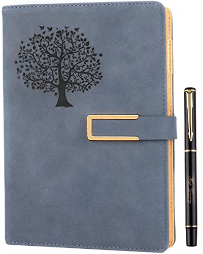 Fanery sue Tree of Life Refillable Writing Journal for Women&Men Faux Leather Hardcover Notebook A5 College Ruled 200 Lined Pages Lay-Flat Personal Diary with Pen&Magnetic Buckle (Tree of Life-Blue)