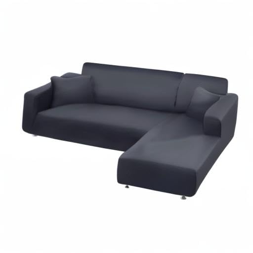 NAISI Couch Cover L Shape 2 Pieces Sofa Cover Soft Stretch Slipcovers with 2pcs Pillowcases Furniture Protector Sectional Couch Covers 3 Seater + 3 Seater(Dark Grey)