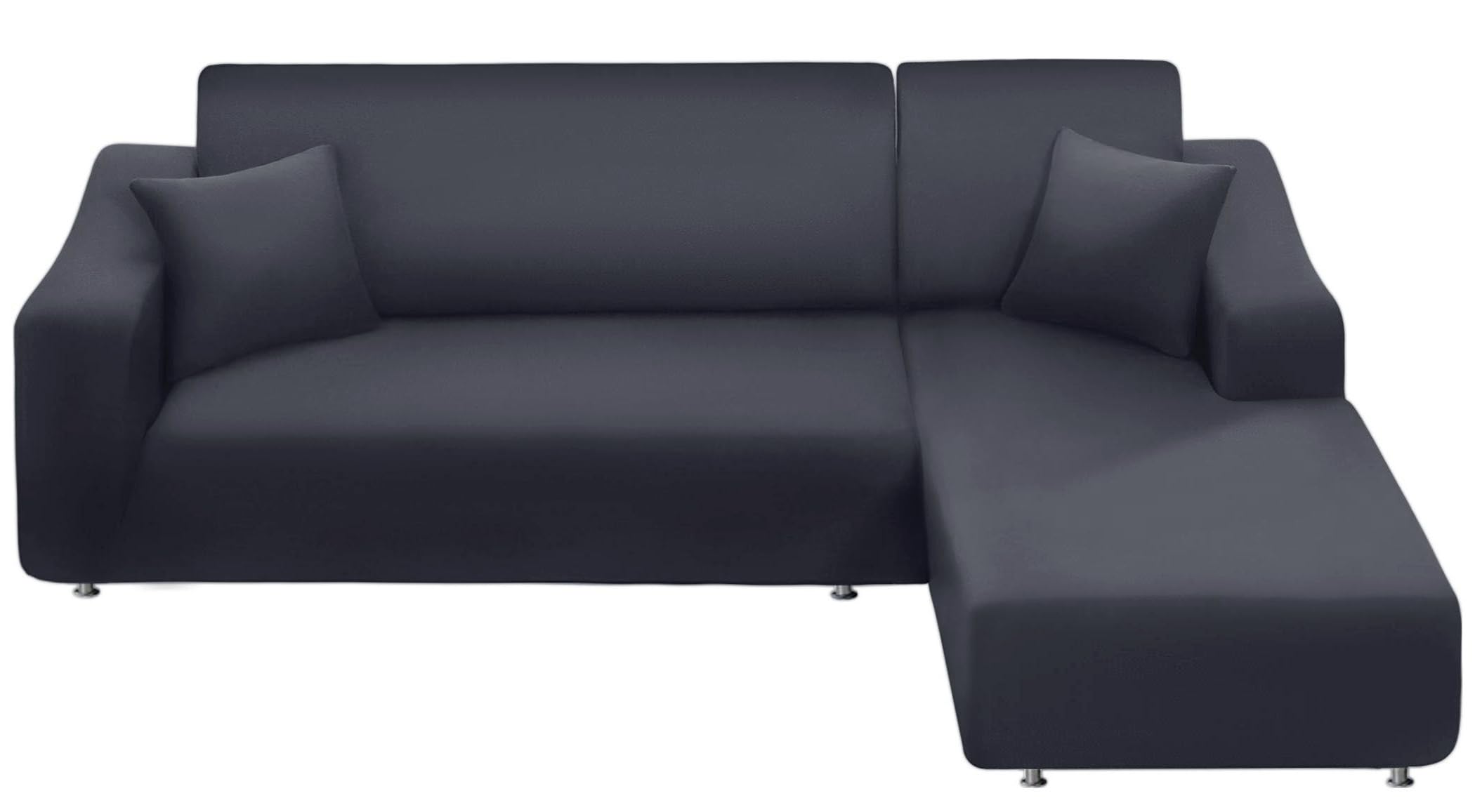 NAISI Couch Cover L Shape 2 Pieces Sofa Cover Soft Stretch Slipcovers with 2pcs Pillowcases Furniture Protector Sectional Couch Covers 3 Seater + 3 Seater(Dark Grey)