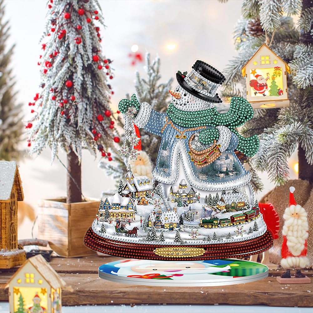 Alloyseed Christmas Diamond Painting Tabletop Kit Diamond Art Table Top Ornament 5D DIY Diamond Painting Kits Xmas Decor Desktop for Home Office Decor Adults Beginner DIY Crafts Gift for Christmas