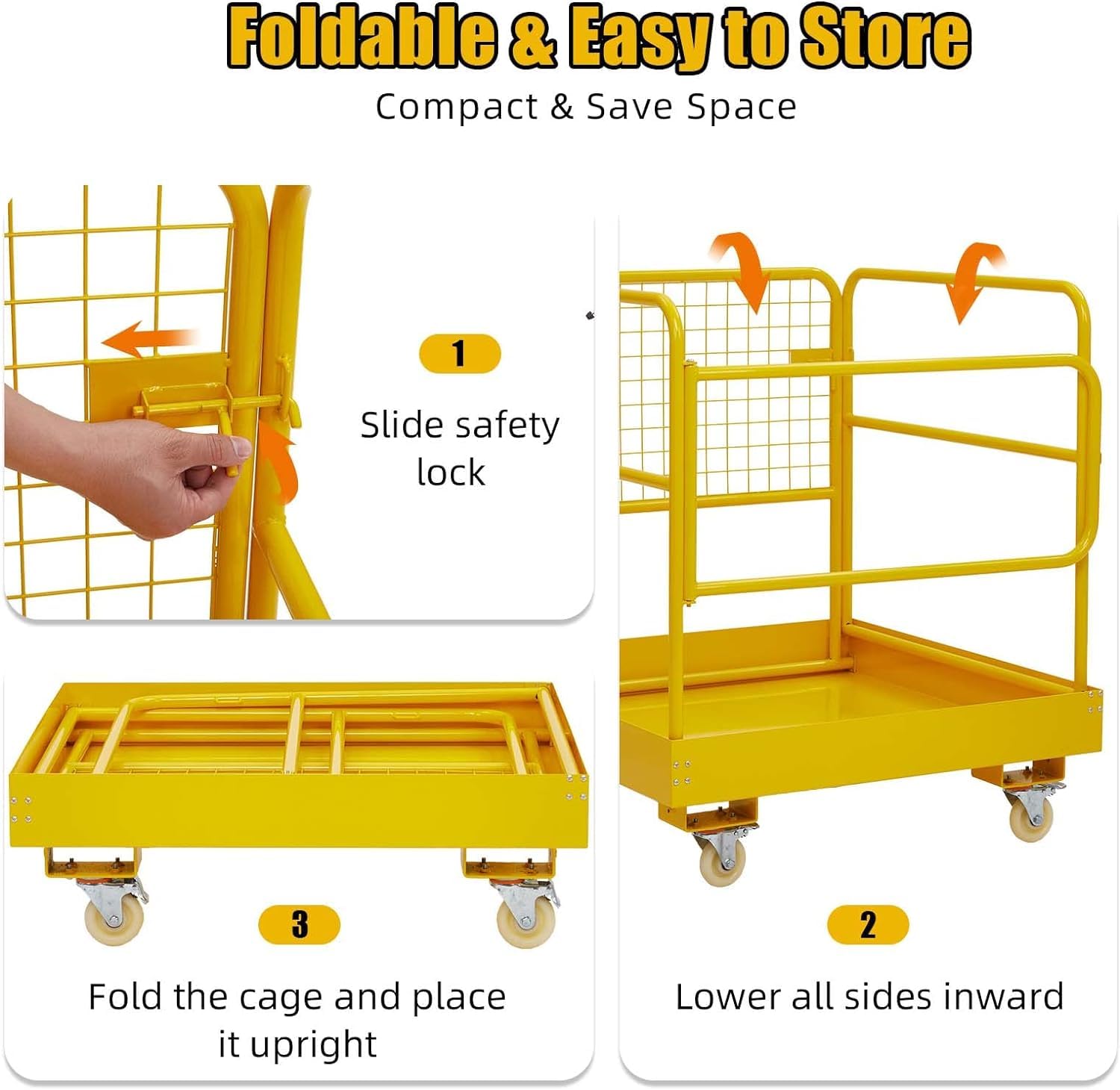 PioneerWorks Forklift Safety Cage, 36"x36" inch Heavy Duty Collapsible Forklift Work Platform,1200LBS Capacity with 4 Universal Wheels, for Most Aerial Jobs