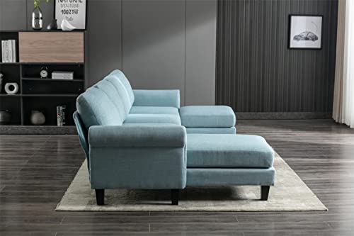 Sectional Sofa Set,Living Room Sofa Set Modular Sectional Sofa with Reversible Chaise,U-Shaped Sofa Sleeper with Ottoman,Multifunctional Sectional Couch for Living Room Apartment Office,Light Blue
