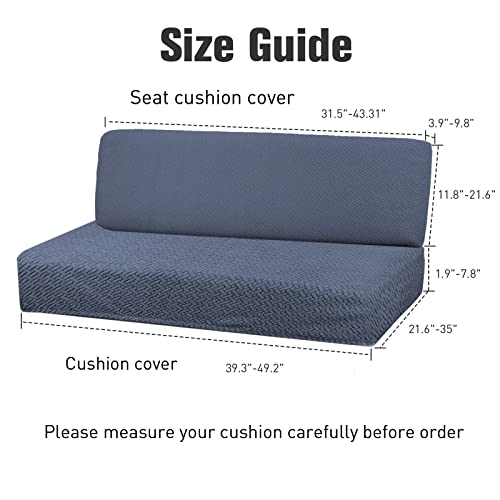 RV Dinette Cushion Covers, Stretch Printed Couch Covers with Jacquard Fabric - Camper Slipcovers Set Includes 1 Sofa Seat Cushion Cover & 1 Cushion Cover, Washable & Easy Fitted (Dark blue, 2 Sets)