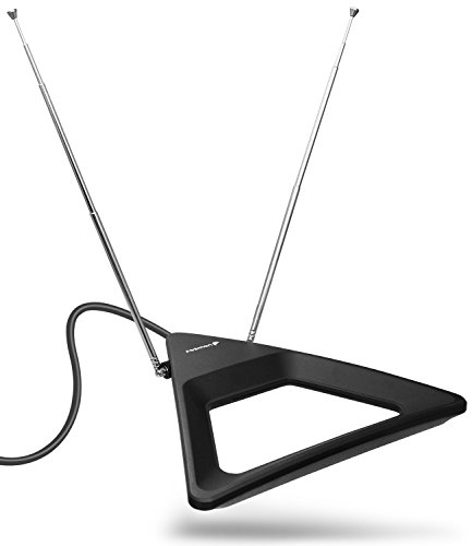 Fosmon HDTV Antenna 25-40 Miles Range, Indoor Rabbit Ear TV Antenna, Retractable Dipoles [Wall Mountable or Tabletop] with 5FT Cable Support 4K Ready, ATSC 3.0, UHF, VHF, 1080p Free TV Channel