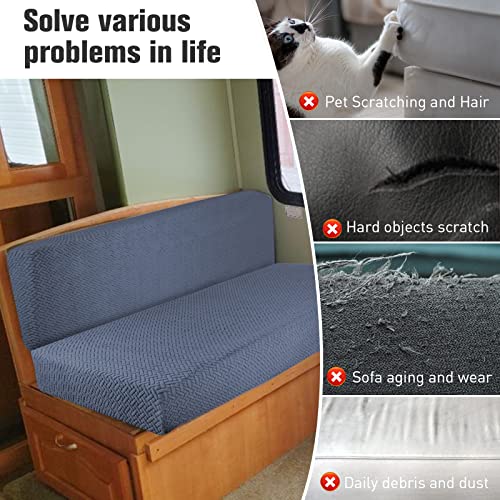 RV Dinette Cushion Covers, Stretch Printed Couch Covers with Jacquard Fabric - Camper Slipcovers Set Includes 1 Sofa Seat Cushion Cover & 1 Cushion Cover, Washable & Easy Fitted (Dark blue, 2 Sets)