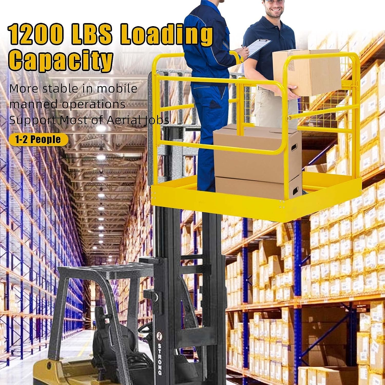 PioneerWorks Forklift Safety Cage, 36"x36" inch Heavy Duty Collapsible Forklift Work Platform,1200LBS Capacity with 4 Universal Wheels, for Most Aerial Jobs