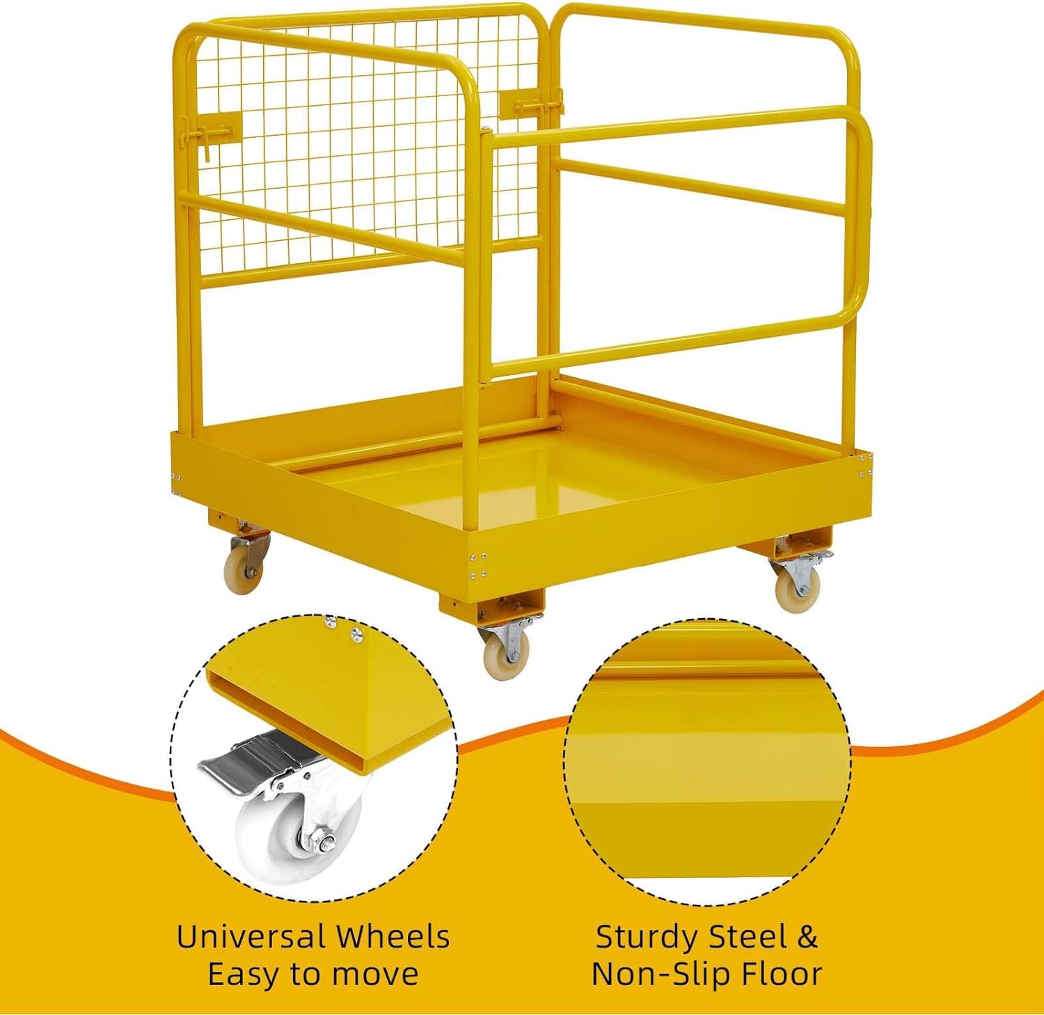 PioneerWorks Forklift Safety Cage, 36"x36" inch Heavy Duty Collapsible Forklift Work Platform,1200LBS Capacity with 4 Universal Wheels, for Most Aerial Jobs