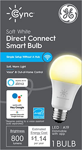 GE Lighting CYNC Smart LED Light Bulb, Soft White, Bluetooth and Wi-Fi Enabled, Alexa and Google Assistant Compatible (1 Pack), Packaging May Vary