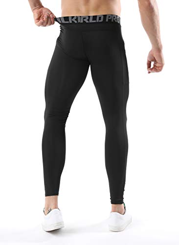 SILKWORLD 3 Pack Mens Compression Pants Running Tights with Pockets Mens Leggings for Sports (Pack of 3: Black, Gray, White, Large)