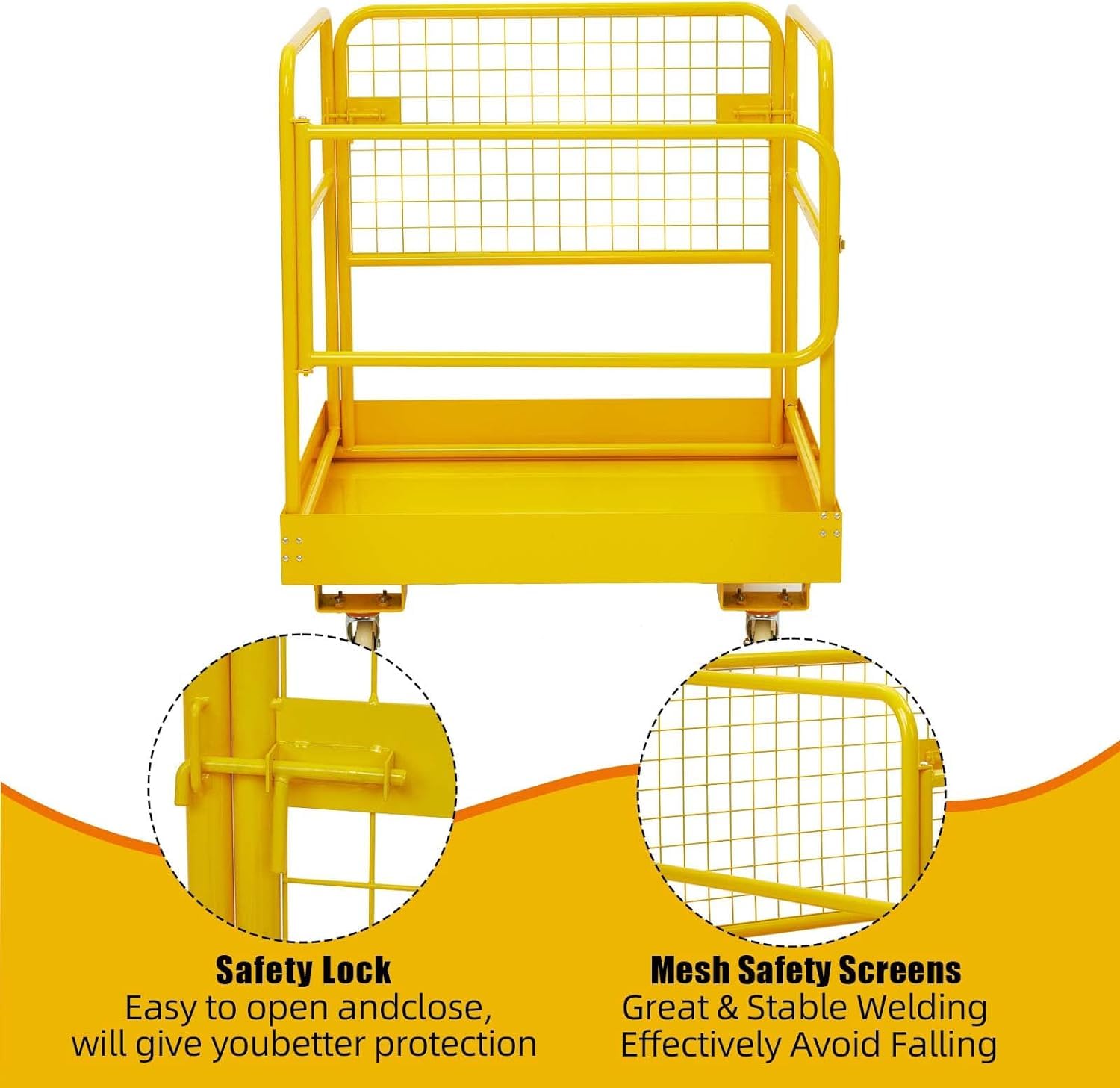 PioneerWorks Forklift Safety Cage, 36"x36" inch Heavy Duty Collapsible Forklift Work Platform,1200LBS Capacity with 4 Universal Wheels, for Most Aerial Jobs