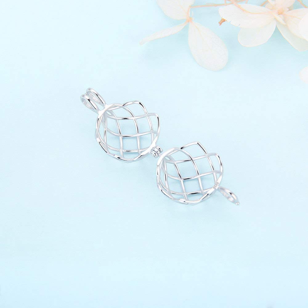 LGSY Sterling Silver Twisted Ball Cage Pendant for Pearl Jewelry Making, DIY Charms for Adorable Gift