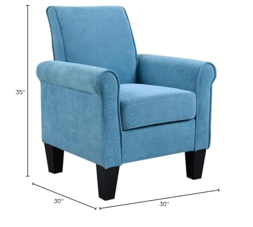 AnwickNomo Linen Fabric Upholstered Reclining Chair, Lounge Arm Chair, Comfy Single Sofa Chair for Reading, Living Room, Bedroom, Office，Waiting Room (Light Blue)