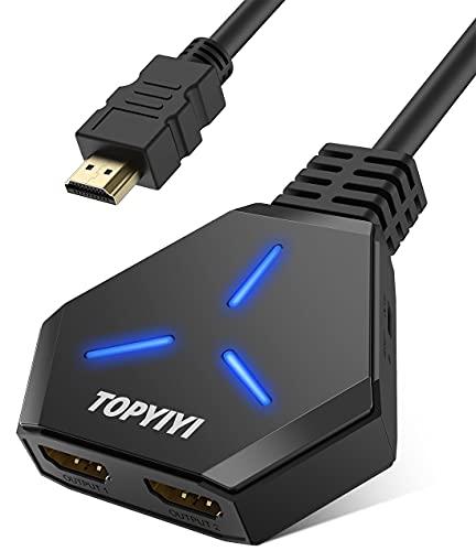 HDMI Splitter 1 in 2 Out, TOPYIYI 4K HDMI Splitter for Dual Monitors with Pigtail HDMI Cable, HDCP1.4 Bypass, Supports 4K@30Hz 3D 1080P for Xbox PS4 PS3 Blu-Ray Player Fire Stick Cable Box