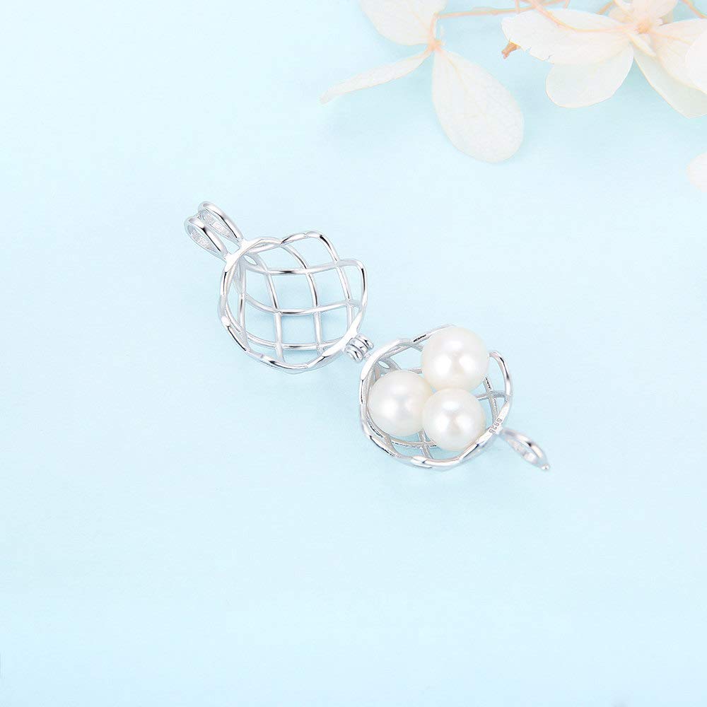 LGSY Sterling Silver Twisted Ball Cage Pendant for Pearl Jewelry Making, DIY Charms for Adorable Gift