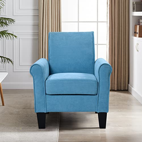 AnwickNomo Linen Fabric Upholstered Reclining Chair, Lounge Arm Chair, Comfy Single Sofa Chair for Reading, Living Room, Bedroom, Office，Waiting Room (Light Blue)