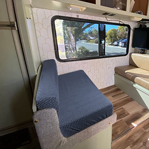 RV Dinette Cushion Covers, Stretch Printed Couch Covers with Jacquard Fabric - Camper Slipcovers Set Includes 1 Sofa Seat Cushion Cover & 1 Cushion Cover, Washable & Easy Fitted (Dark blue, 2 Sets)