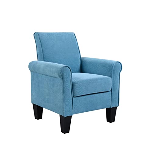 AnwickNomo Linen Fabric Upholstered Reclining Chair, Lounge Arm Chair, Comfy Single Sofa Chair for Reading, Living Room, Bedroom, Office，Waiting Room (Light Blue)