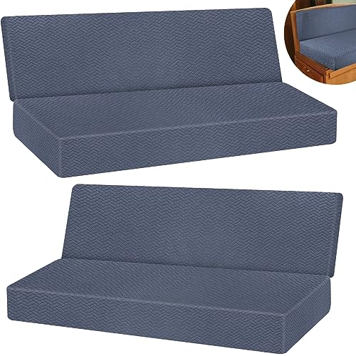 RV Dinette Cushion Covers, Stretch Printed Couch Covers with Jacquard Fabric - Camper Slipcovers Set Includes 1 Sofa Seat Cushion Cover ＆ 1 Cushion Cover, Washable ＆ Easy Fitted (Dark blue, 2 Sets)