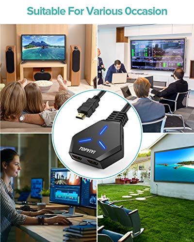 HDMI Splitter 1 in 2 Out, TOPYIYI 4K HDMI Splitter for Dual Monitors with Pigtail HDMI Cable, HDCP1.4 Bypass, Supports 4K@30Hz 3D 1080P for Xbox PS4 PS3 Blu-Ray Player Fire Stick Cable Box