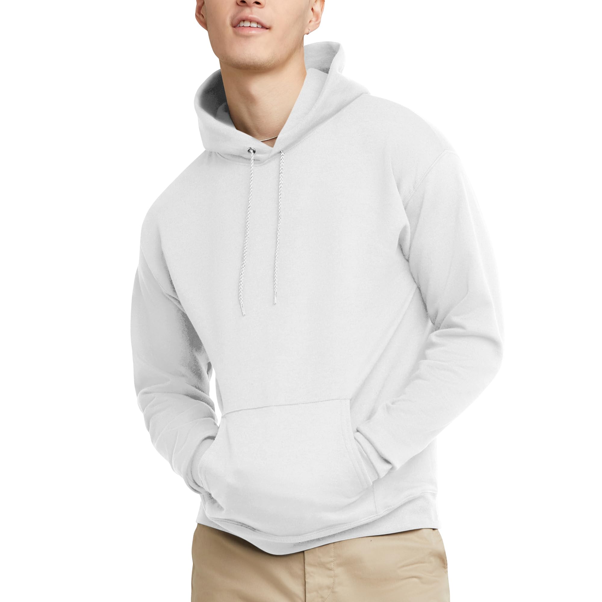 Hanes Men's Pullover EcoSmart Hooded Sweatshirt, white, X Large