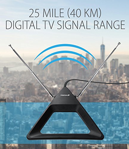 Fosmon HDTV Antenna 25-40 Miles Range, Indoor Rabbit Ear TV Antenna, Retractable Dipoles [Wall Mountable or Tabletop] with 5FT Cable Support 4K Ready, ATSC 3.0, UHF, VHF, 1080p Free TV Channel
