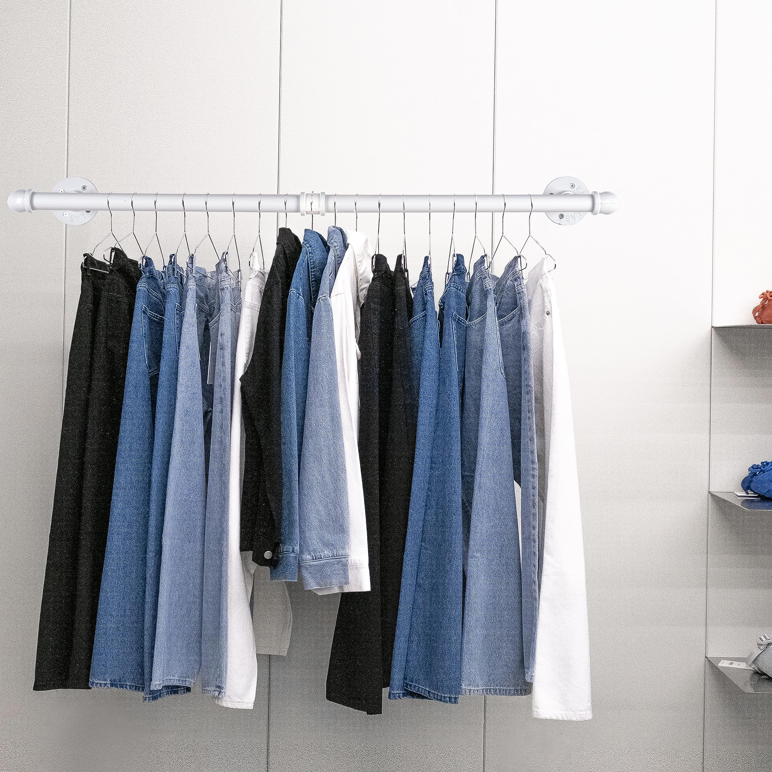 AddGrace 2 Pack Clothes Rack White Wall Mounted Industrial Pipe Clothing Rack for Hanging Clothes Multi-Purpose Garment Bar for Wardrobe and Laundry Room