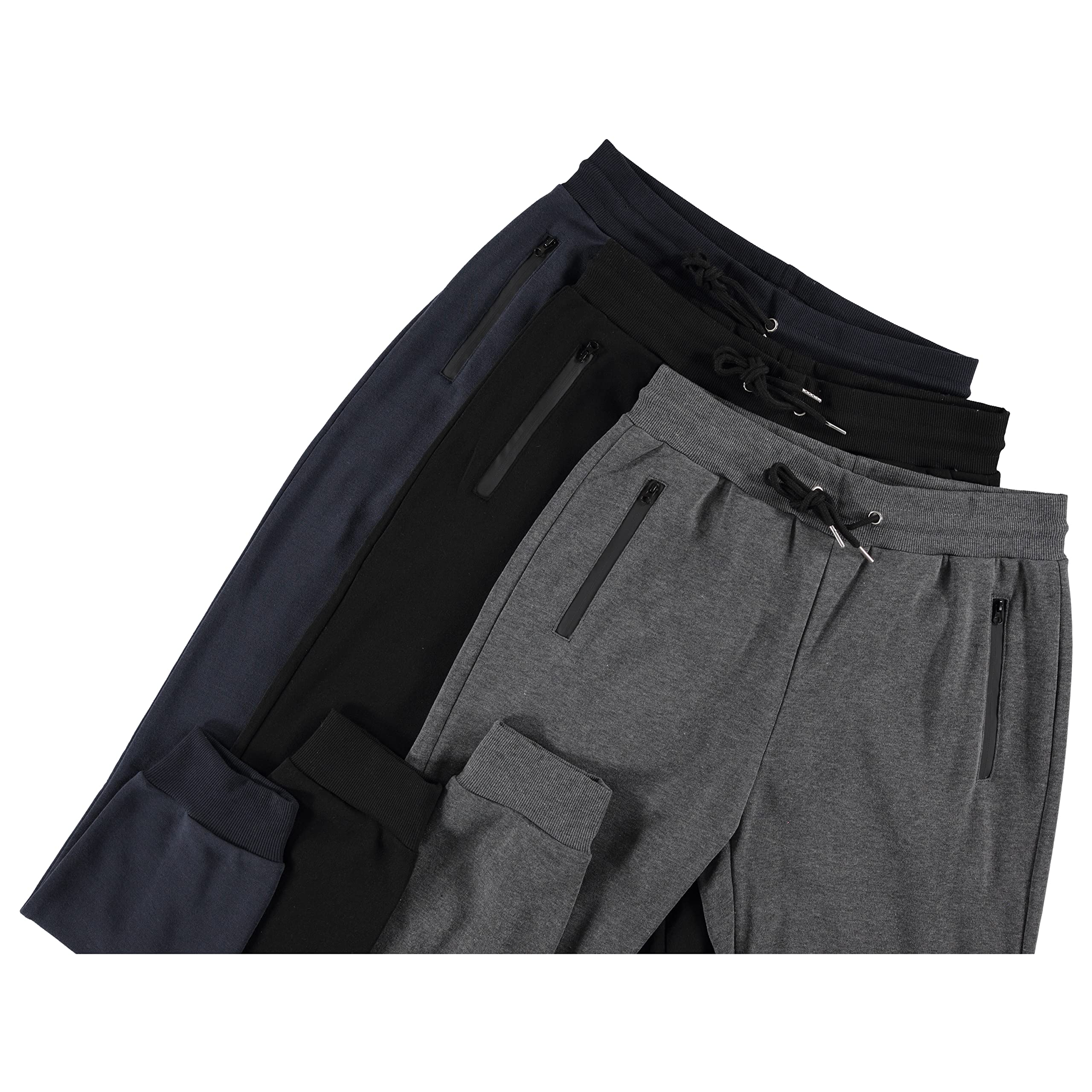 PURE CHAMP Mens 3 Pack Fleece Active Athletic Workout Jogger Sweatpants for Men with Zipper Pocket and Drawstring Size S-3XL (Large, Set 2)