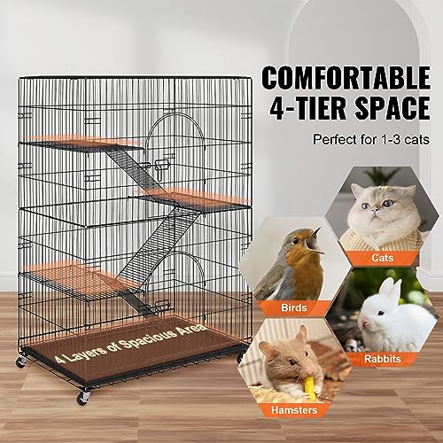 VEVOR Cat Cage Indoor Catio Cat Enclosure, Large Cat House on Rotating Wheels, 4-Tier Pet Playpen, Cat Crate Cat Kennel, 35.4" L x 23.6" W x 51" H