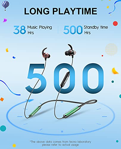 Tecno Wireless Bluetooth Headphones with Microphone, 38H Playtime Neckband Wireless Headphones, (B1-Black+Bule+Pink)