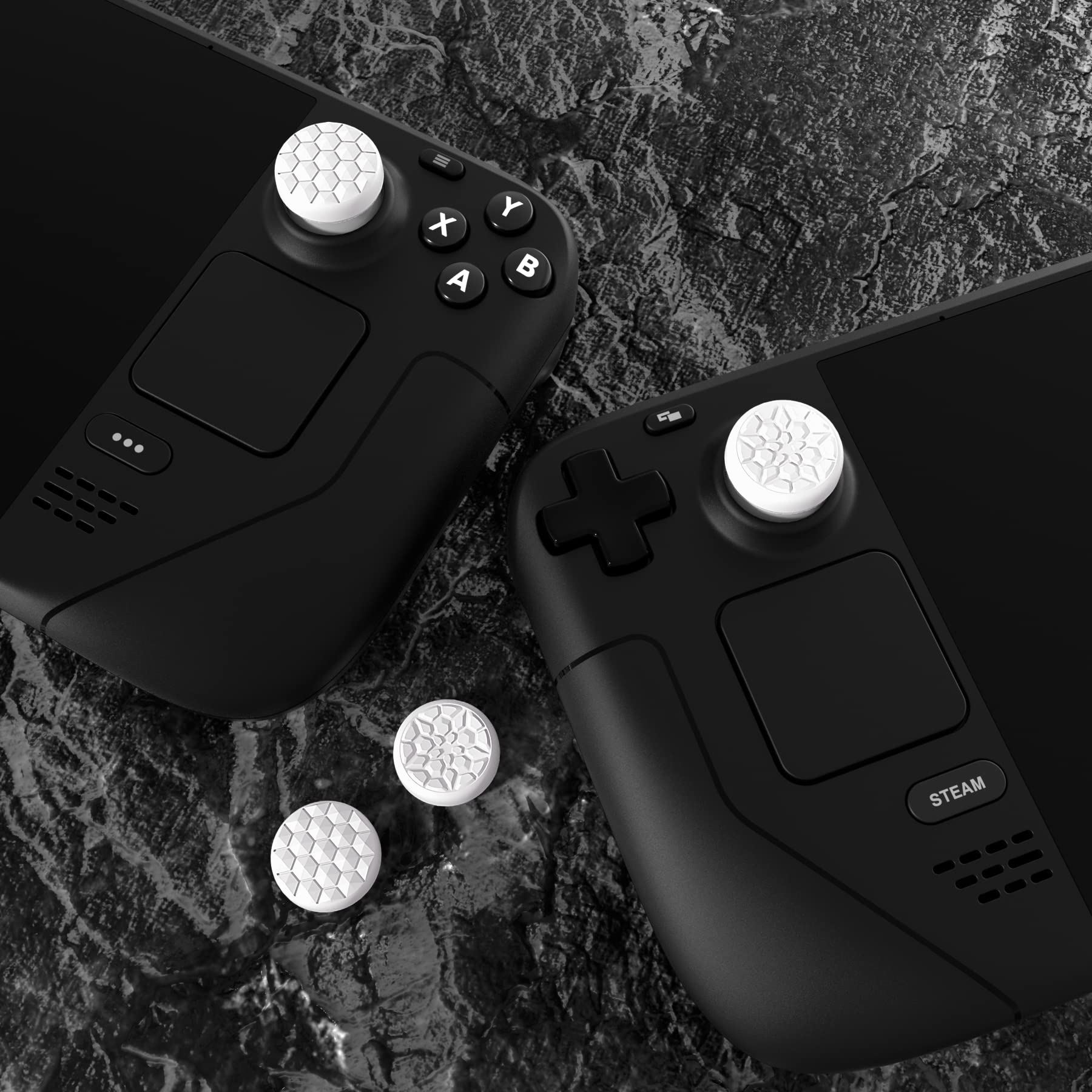 PlayVital Thumb Grip Caps for Steam Deck LCD, Silicone Thumbsticks Grips Joystick Caps for Steam Deck OLED - Diamond Grain & Crack Bomb Design White