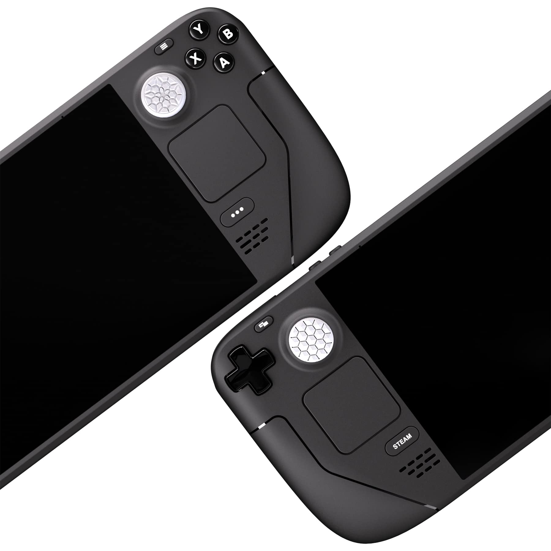 PlayVital Thumb Grip Caps for Steam Deck LCD, Silicone Thumbsticks Grips Joystick Caps for Steam Deck OLED - Diamond Grain & Crack Bomb Design White