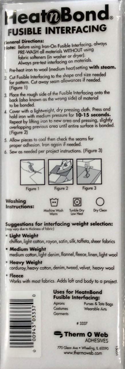 Therm O Web Thermoweb Heat N Bond Medium Weight Iron On Fusible Interfacing White 20 inch x 36 inch 3337 (4-Pack)