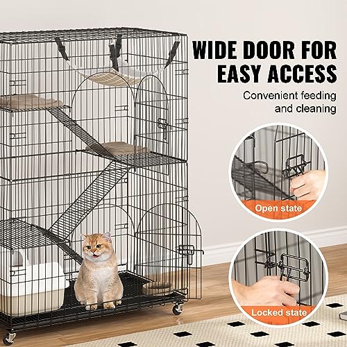 VEVOR Cat Cage Indoor Catio Cat Enclosure, Large Cat House on Rotating Wheels, 4-Tier Pet Playpen, Cat Crate Cat Kennel, 35.4" L x 23.6" W x 51" H