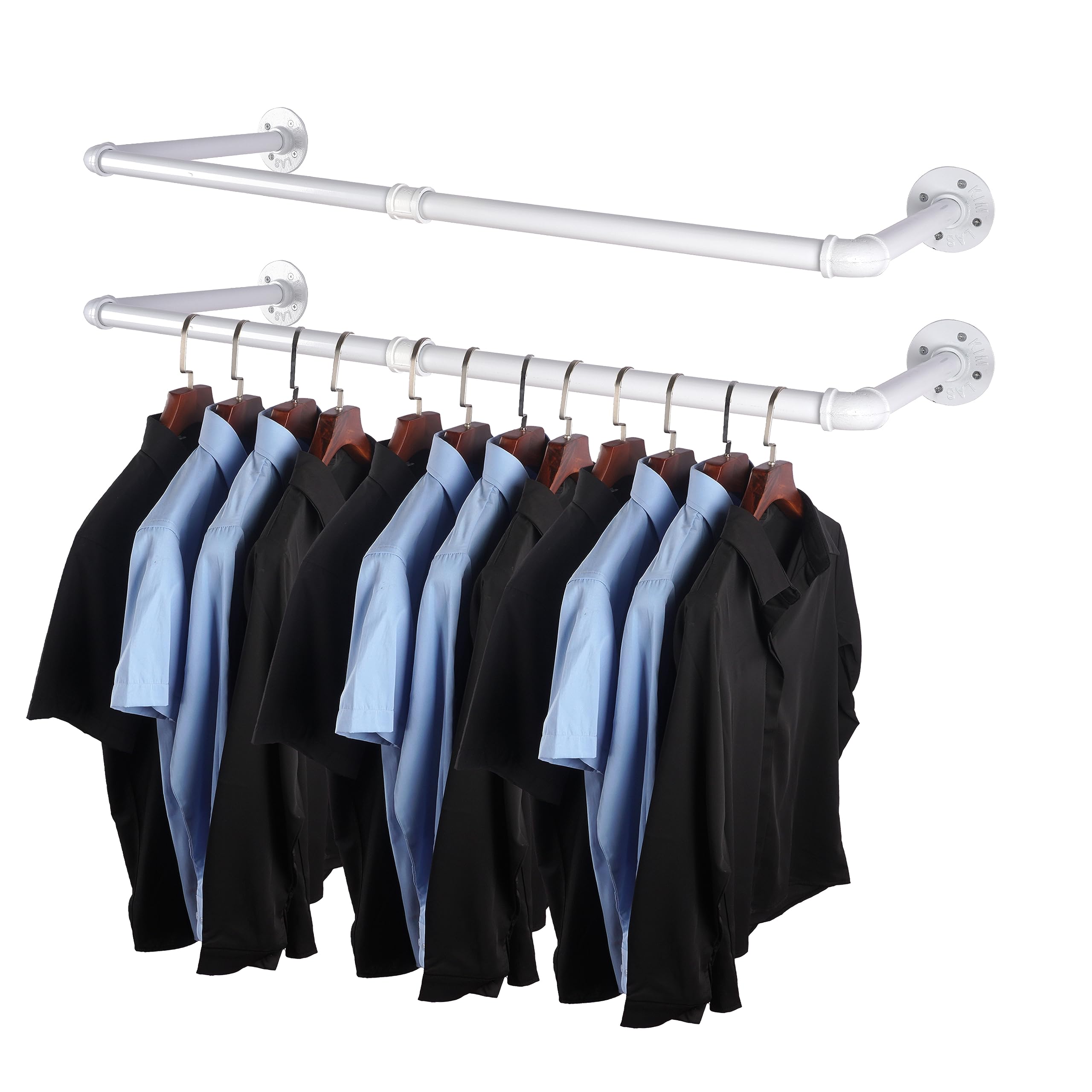 AddGrace 2 Pack Clothes Rack White Wall Mounted Industrial Pipe Clothing Rack for Hanging Clothes Multi-Purpose Garment Bar for Wardrobe and Laundry Room