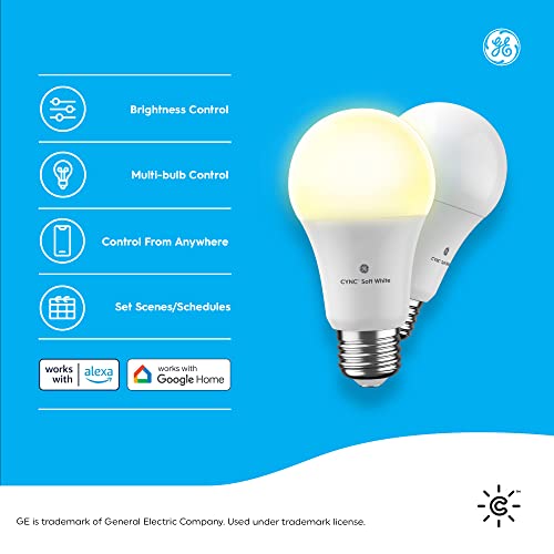 GE Lighting CYNC Smart LED Light Bulb, Soft White, Bluetooth and Wi-Fi Enabled, Alexa and Google Assistant Compatible (1 Pack), Packaging May Vary