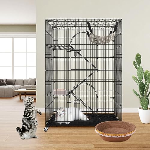 VEVOR Cat Cage Indoor Catio Cat Enclosure, Large Cat House on Rotating Wheels, 4-Tier Pet Playpen, Cat Crate Cat Kennel, 35.4" L x 23.6" W x 51" H