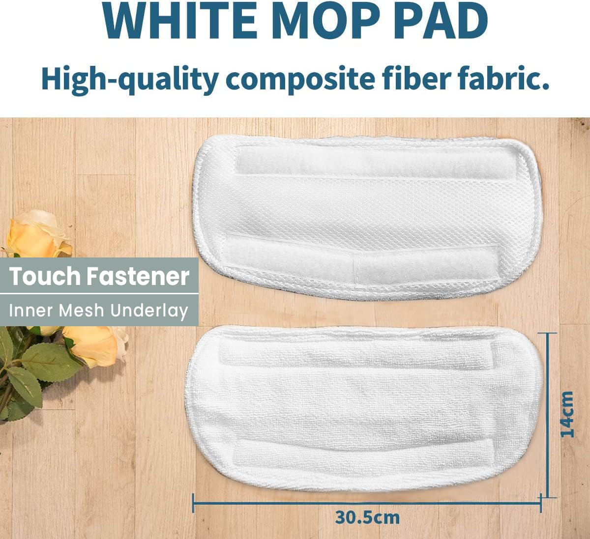 sandoo Steam Mop Pads, 4 Pack Household Washable Pads for SC1050 Steam Mop, Replacement Microfiber Mop Pads, with Touch Fastener, for Various Floors, 2 White and 2 Blue, SC0001