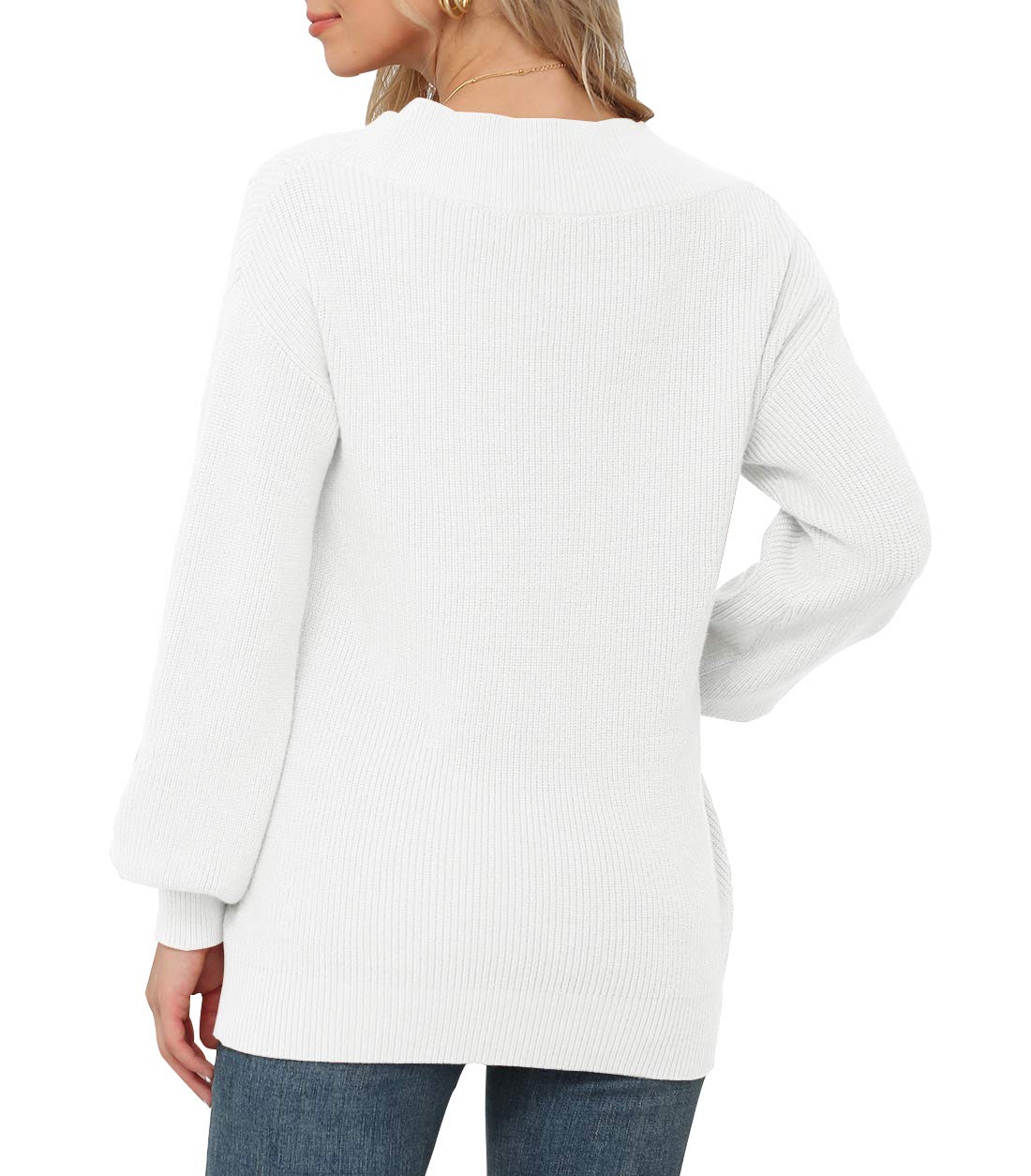 Feiersi Women's Off Shoulder Sweater Long Sleeve Loose Tops V-Neck Pullover Knit Jumper(White,Large)