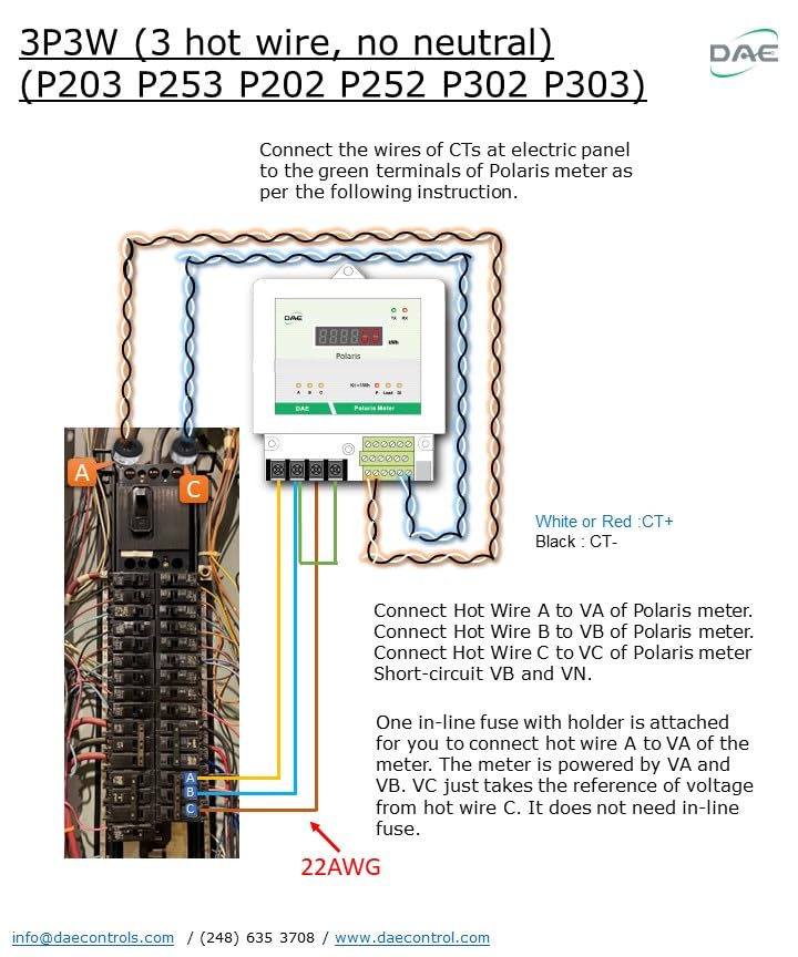 DAE P253-200-S KIT, 208/240V, 200A, 3P3W(3 hot wire, no Neutral), RS485, UL CTEP kWh Smart Submeter, 2 CTs (dia. 1.02")