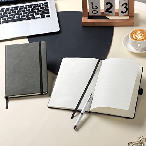 Ruled Notebook/Journal – Premium Thick Paper Faux Leather Classic Writing Notebook with Pocket + Page Dividers Gifts, Banded, Large, 144 Pages, Hardcover, Lined (5.8 x 8.4) - Gray