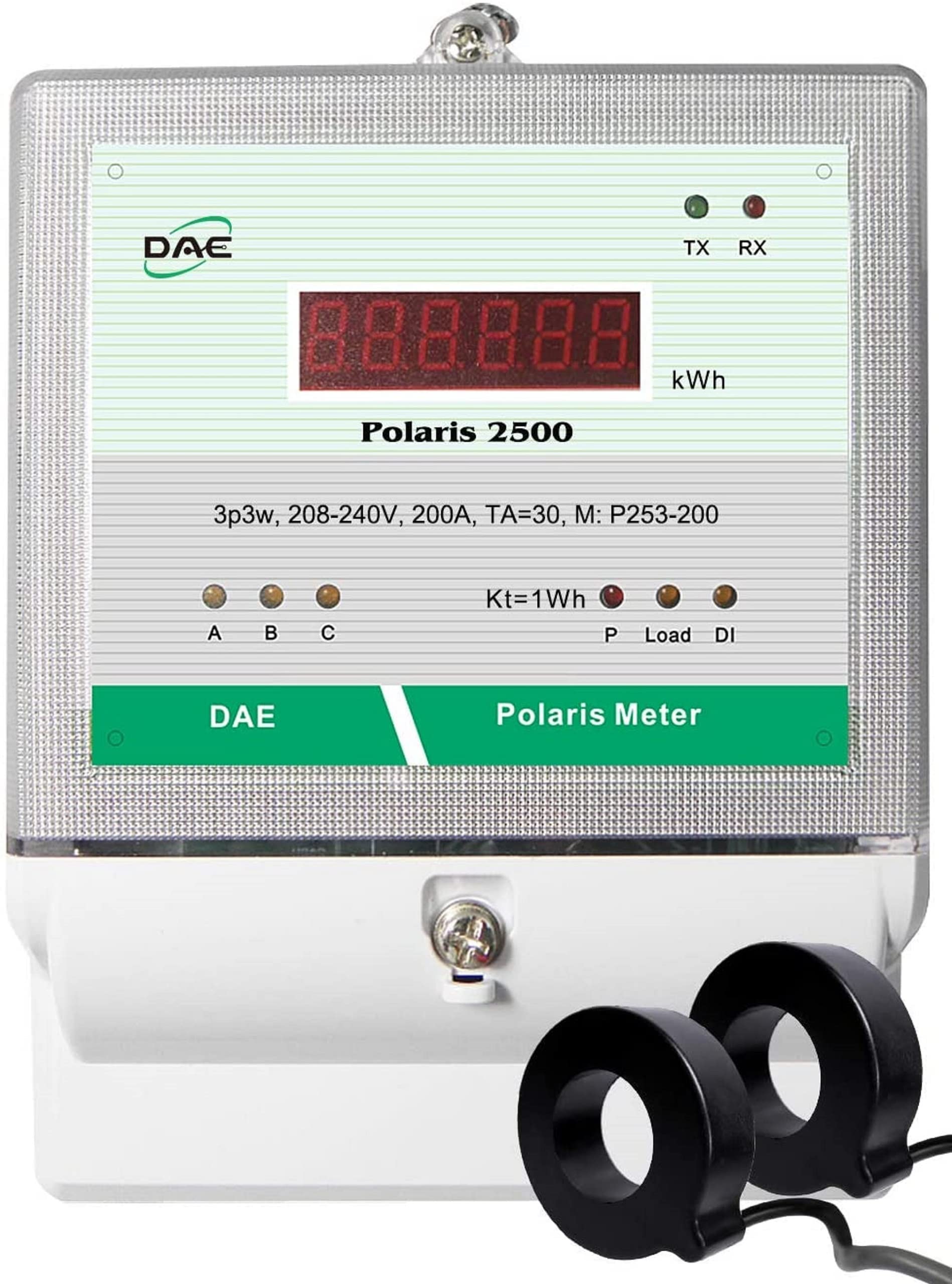 DAE P253-200-S KIT, 208/240V, 200A, 3P3W(3 hot wire, no Neutral), RS485, UL CTEP kWh Smart Submeter, 2 CTs (dia. 1.02")