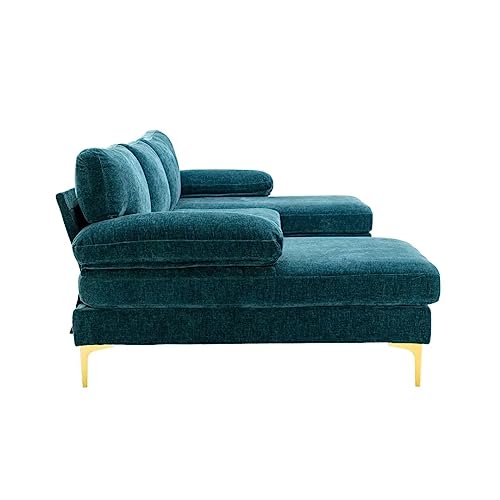Zaboro 110" Accent Sofa, U-Shaped Sectional Sofa, Modern Upholstered Accent Sofa with Metal Legs and Padded Seat, 4-Seater Leisure Sofa Couch, for Living Room Apartment, Teal Blue
