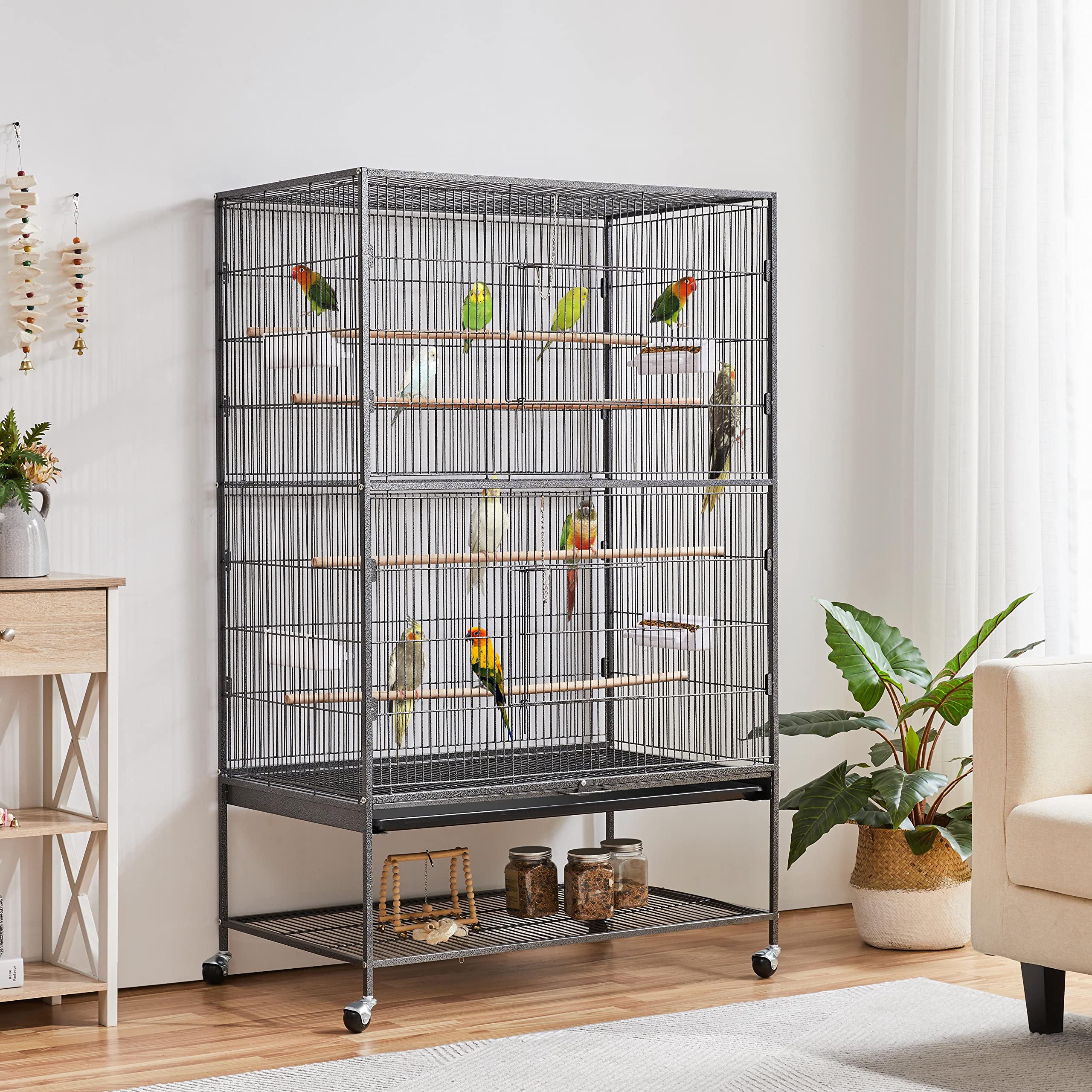 Yaheetech 60.5inch Extra Large Bird Cage Metal Parrot Cage Flight Cage for Cockatiels African Grey Quaker Green Cheek Sun Conure Medium Birds Parrots