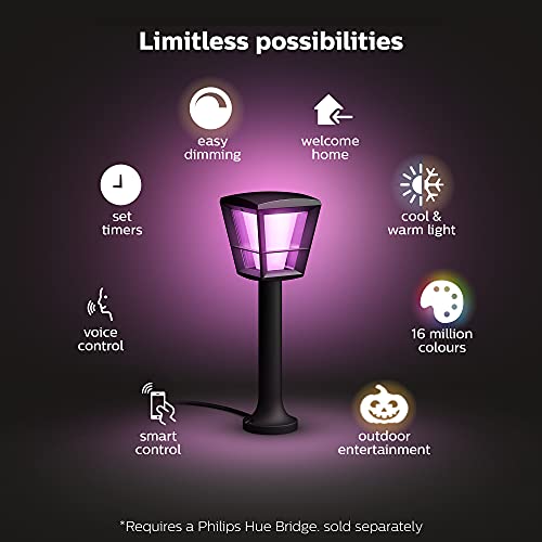Philips Hue Econic White & Color Ambiance Outdoor Smart Pathway Light Base Kit + Light Extension + Smart Hub