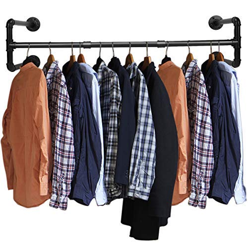 MY RUSTIC Industrial Pipe Clothes Rack-43 Inch, Heavy Duty Detachable Wall Mounted Black Iron Garment Bar, Multi-Purpose Hanging Rod for Closet Storage, Black- 43" L (43" L x 12" W) 41 (black 2)