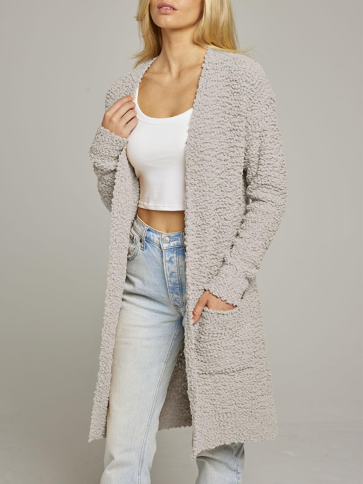 MEROKEETY Women's 2024 Winter Long Sleeve Soft Chunky Knit Sweater Open Front Cardigan Outwear Coat Off-White