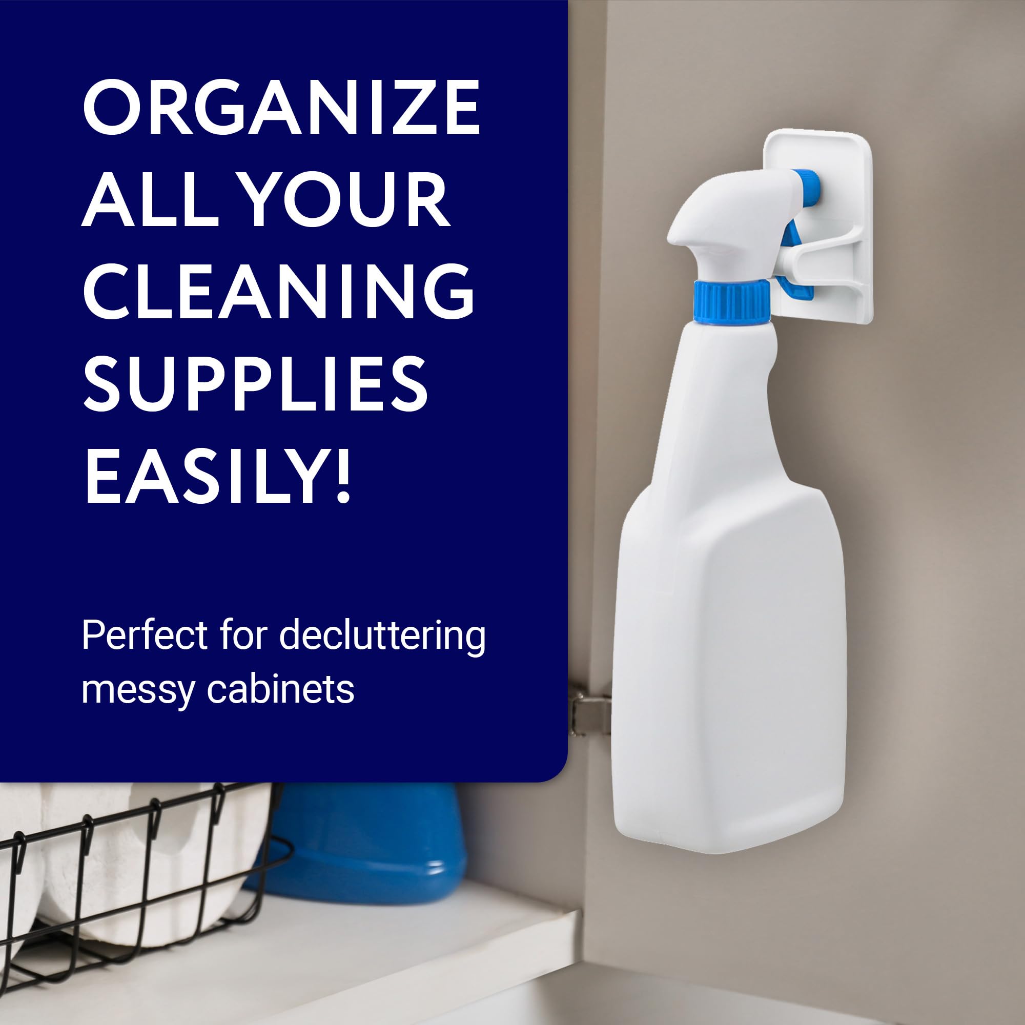 [6 Pack] Wall Mount Spray Bottle Holder to Create Storage Space - Easy to Install Spray Bottle Hanger - Strong Hold Spray Bottle Holder Wall Mount to a Variety of Surfaces - Spray Bottle Wall Holder