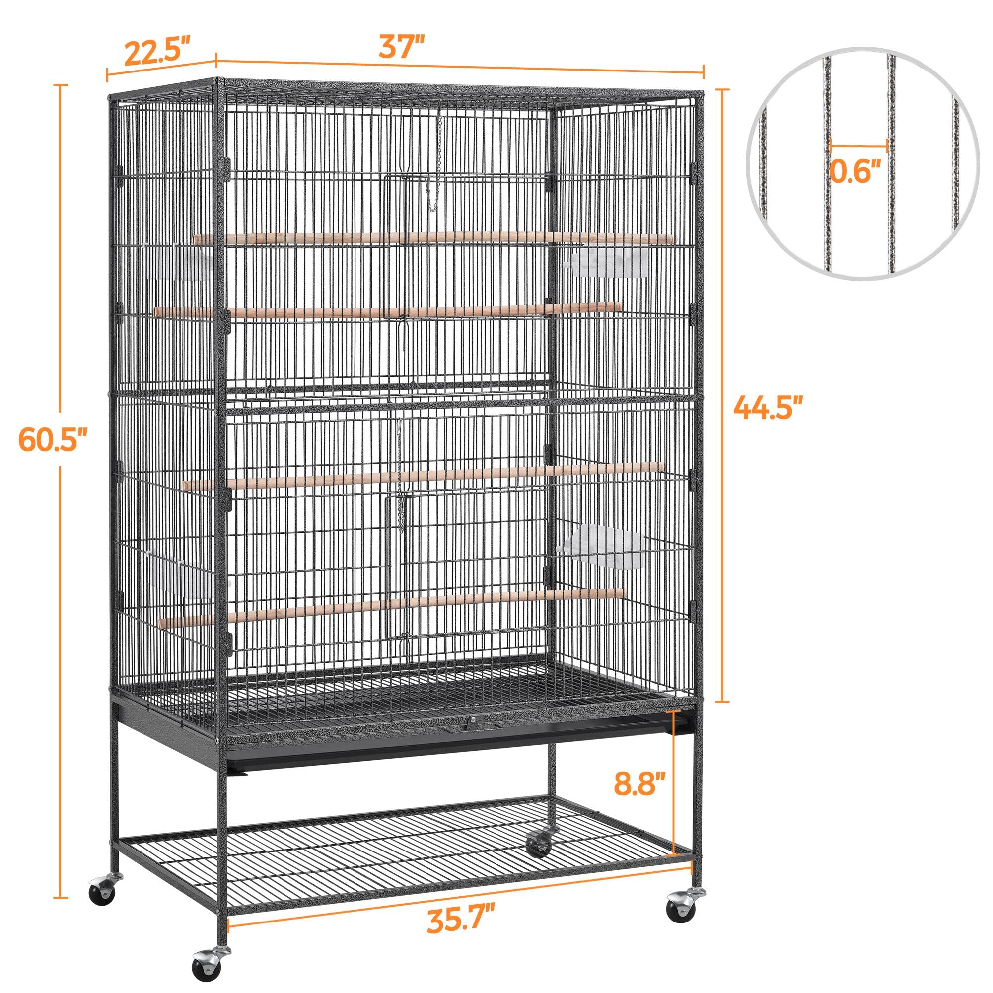 Yaheetech 60.5inch Extra Large Bird Cage Metal Parrot Cage Flight Cage for Cockatiels African Grey Quaker Green Cheek Sun Conure Medium Birds Parrots